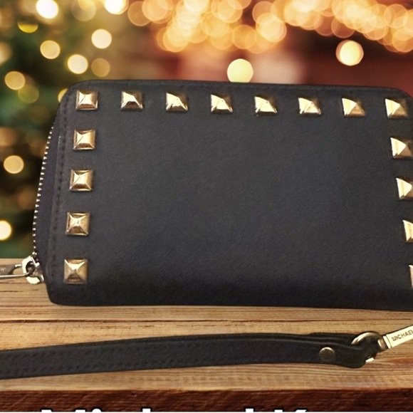Michael Kors | Bags | Michael Kors Black Studded Wristlet With ...